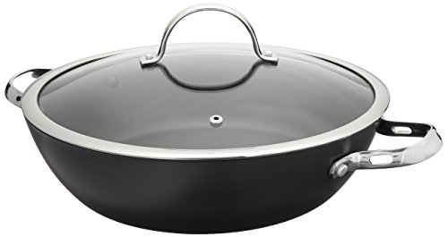 Cooks Standard Everyday Pan with Glass Lid, Chef's Pan 12-Inch Hard Anodized Nonstick All Purpose Pan 5-Quart Wok Stir Fry Pan, Black