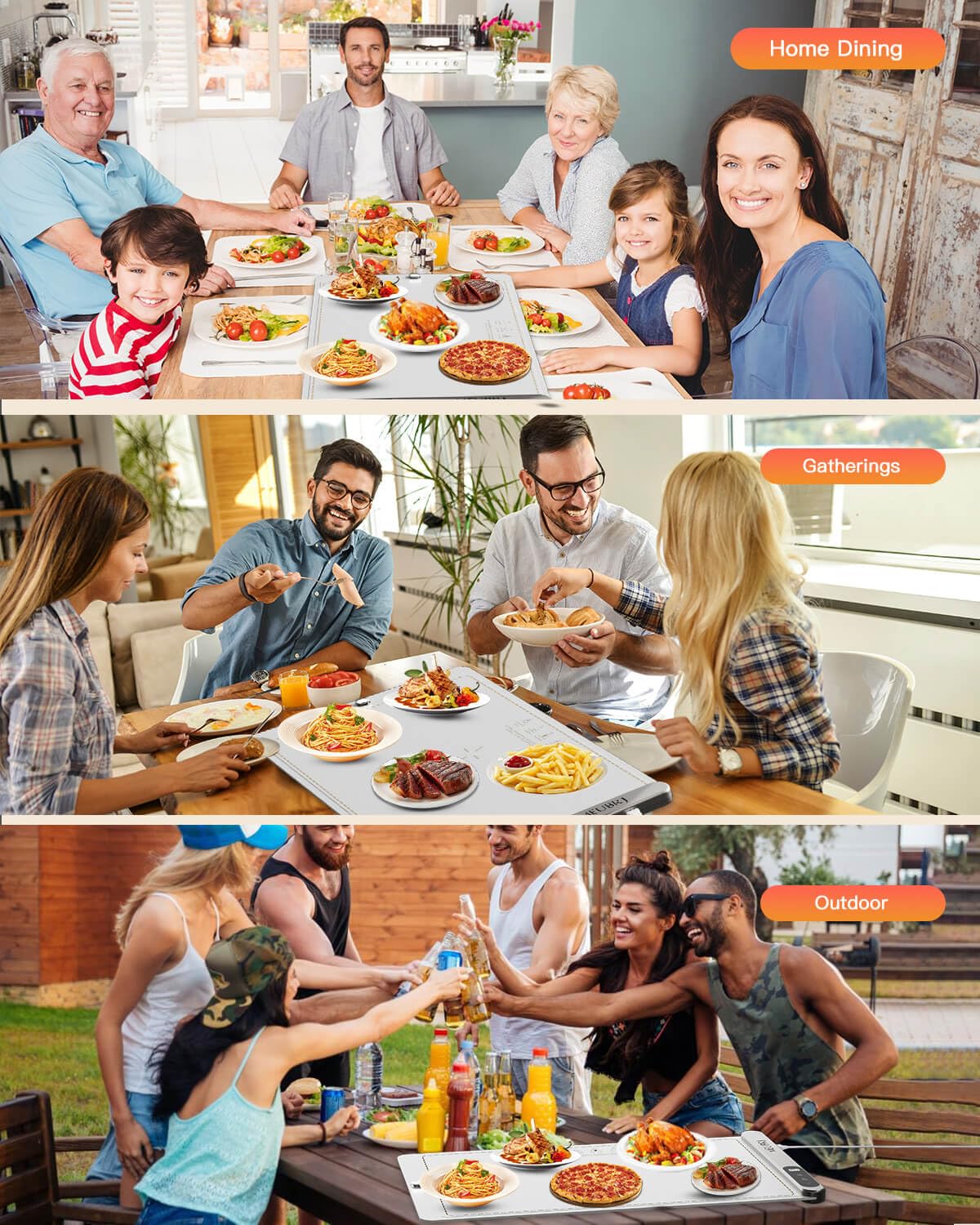 Food Warming Mat, Warming Mat for Food, Food Warmers for Parties, Upgraded Graphene Full Surface Heating Warming Tray, 6 Heat Settings and 6 Heat Timed Functionality for Parties Buffet, Daily Life Use