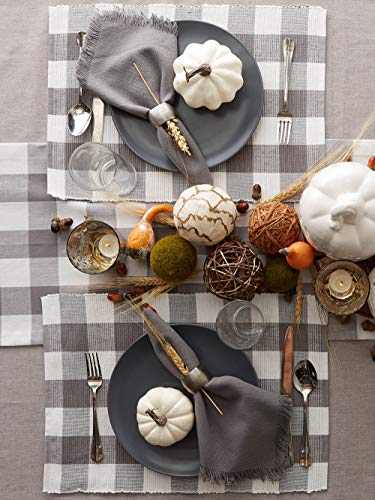 DII Buffalo Check Collection, Classic Farmhouse Tabletop Set, Placemat Set, 13x19, Gray & White, 6 Piece
