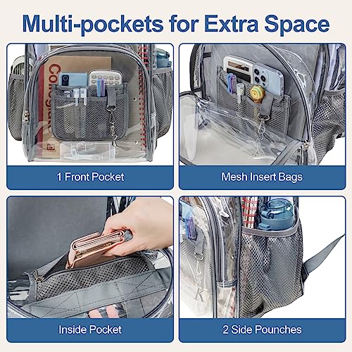 Cambond Clear Backpack - Heavy Duty Transparent Backpacks for Adults Reinforced Straps See-Through Bag for School Work (Large,Grey)