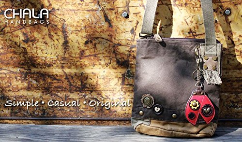 CHALA Patch Cross-Body Women Handbag, Canvas Messenger Bag, Metal Dragonfly - Brown