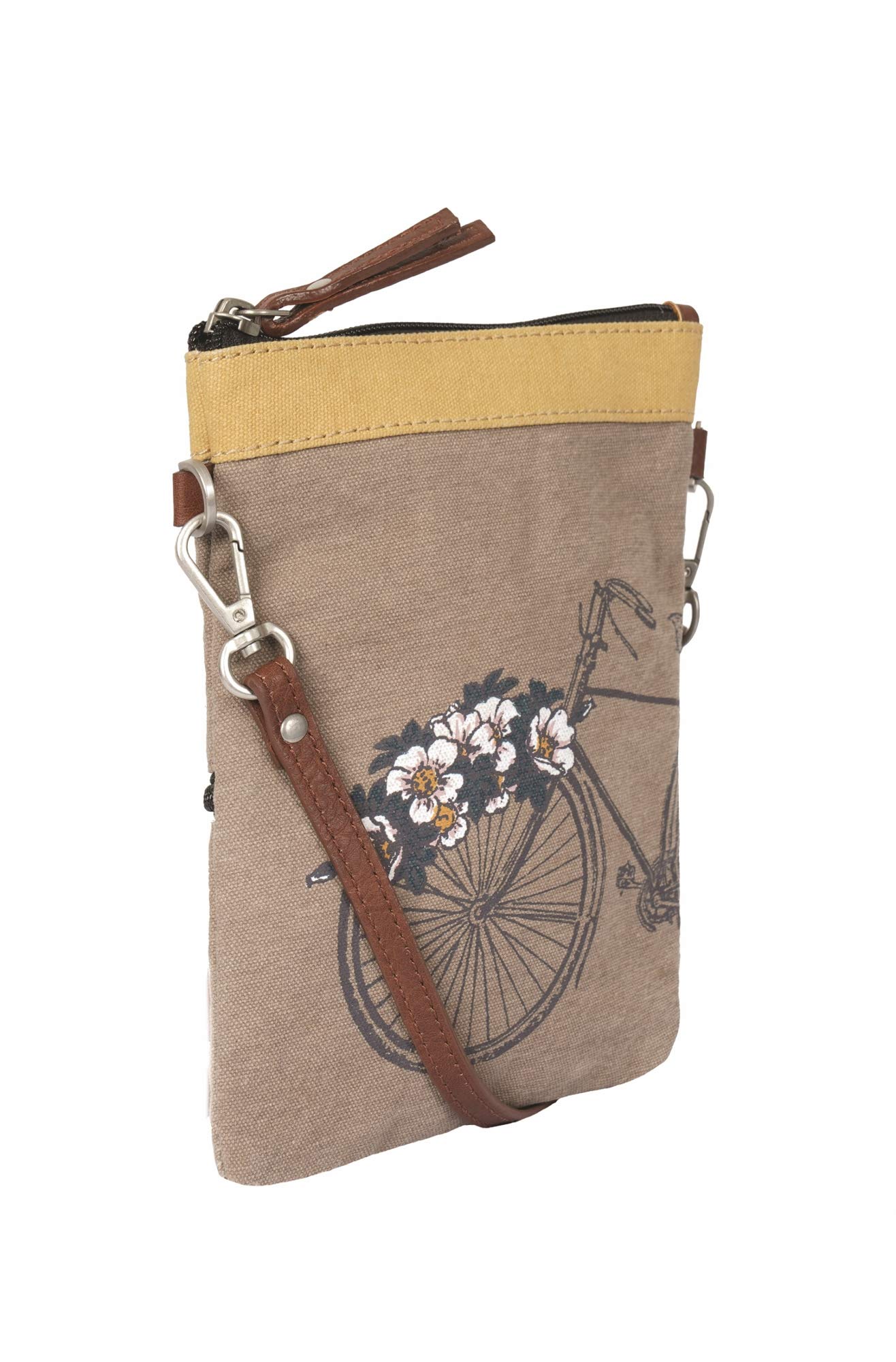 Mona B. Recycled, Upcycled Vintage Bike Canvas Collection with Vegan Leather Trim (Trust The Journey-Crossbody)