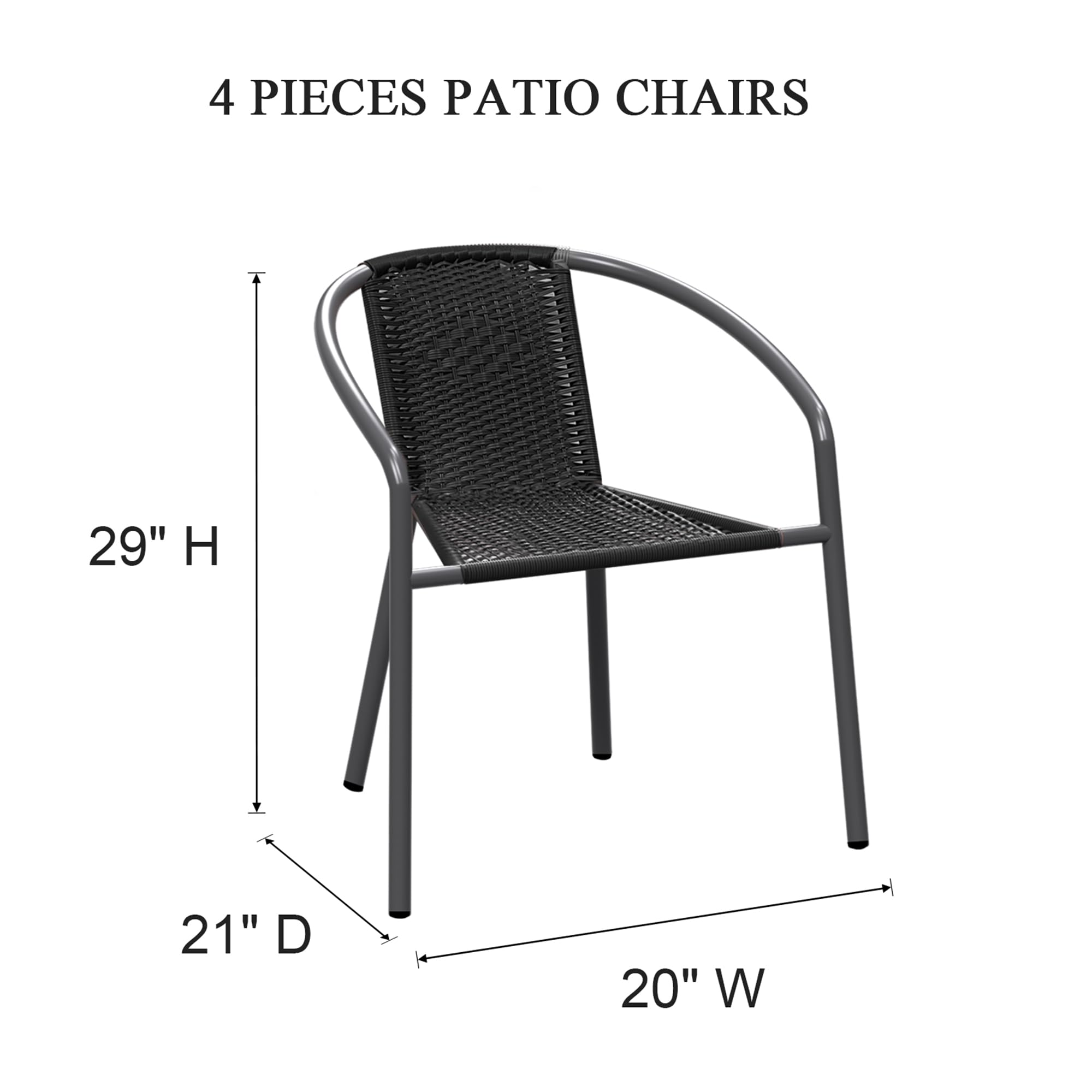 gaildon Outdoor Chairs Set of 4 Patio Chairs, Outdoor Dining Chairs - Stackable Wicker Rattan Chairs with Metal Frame for Balcony, Deck, Bistro, Backyard, Porch (4 Pack, Black)