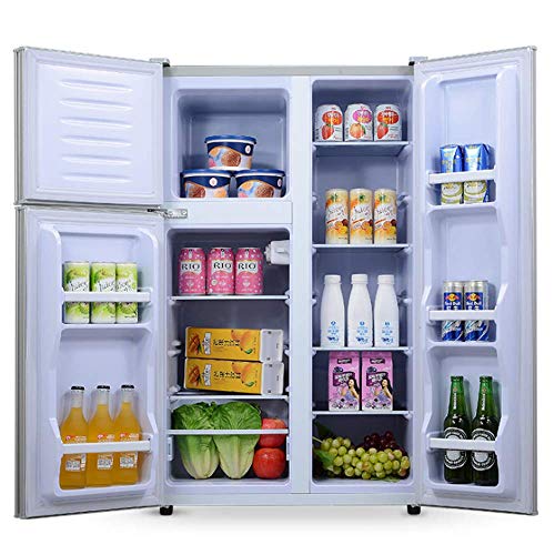 JLFTF Double Door Mini Fridge with Freezer Portable Fridge & Warmer, Mini Refrigerator Dorm, Office, Apartment with Adjustable Removable Glass Shelves