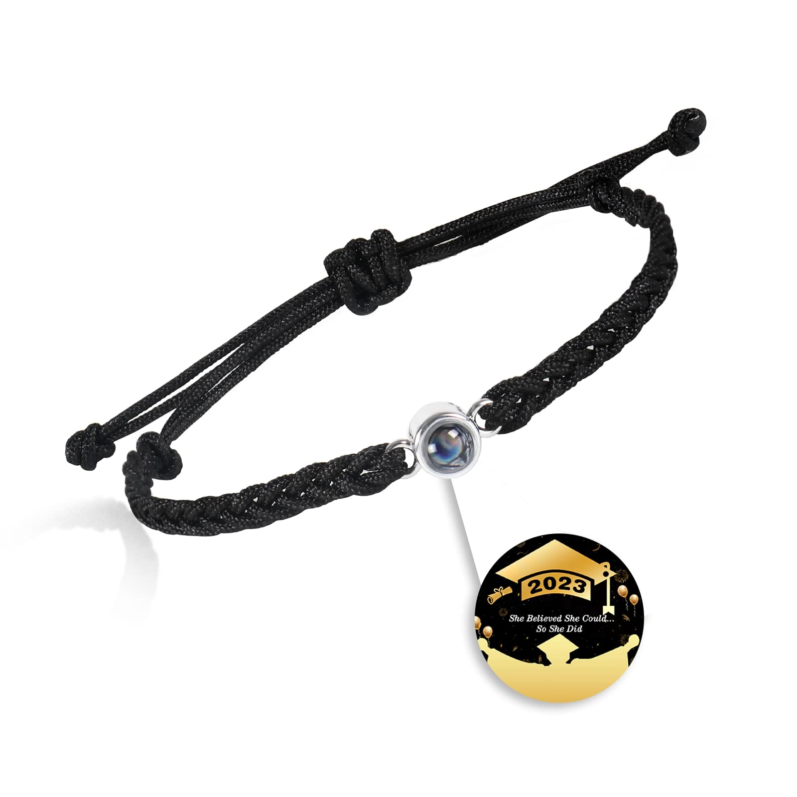 CCTFS Graduation Gifts For Her Him 2023, Handmade Rope Braided Personalized Bracelets With Picture Inside Blessing Graduation Bracelets Make The Gift For Grads (black)