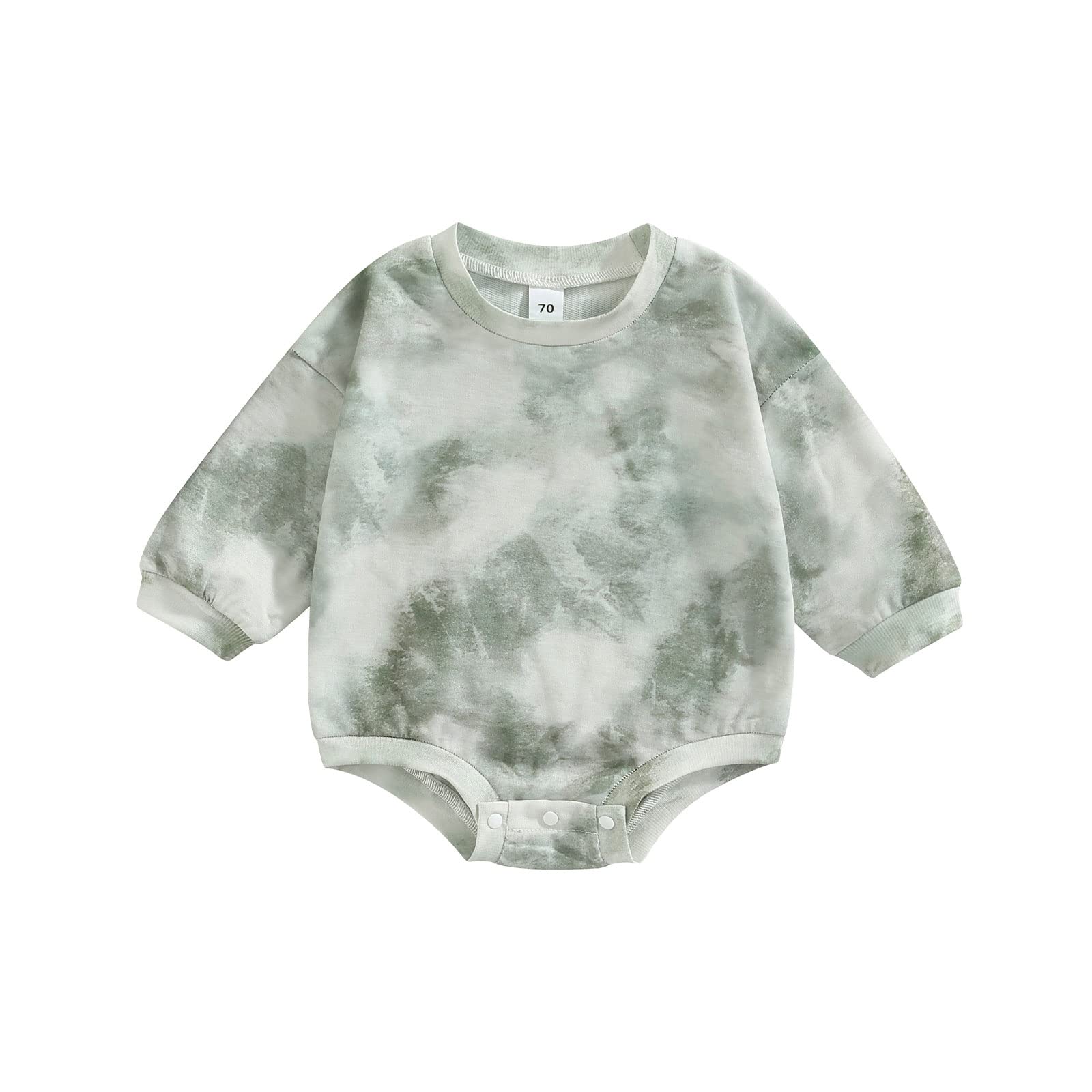 Endorothii Infant Baby Boy Girl Fall Clothes Tie Dye Sweatshirt Romper Oversized Crewneck Bodysuit Long Sleeve Outfit (Green Tie Dye, 6-12 Months)