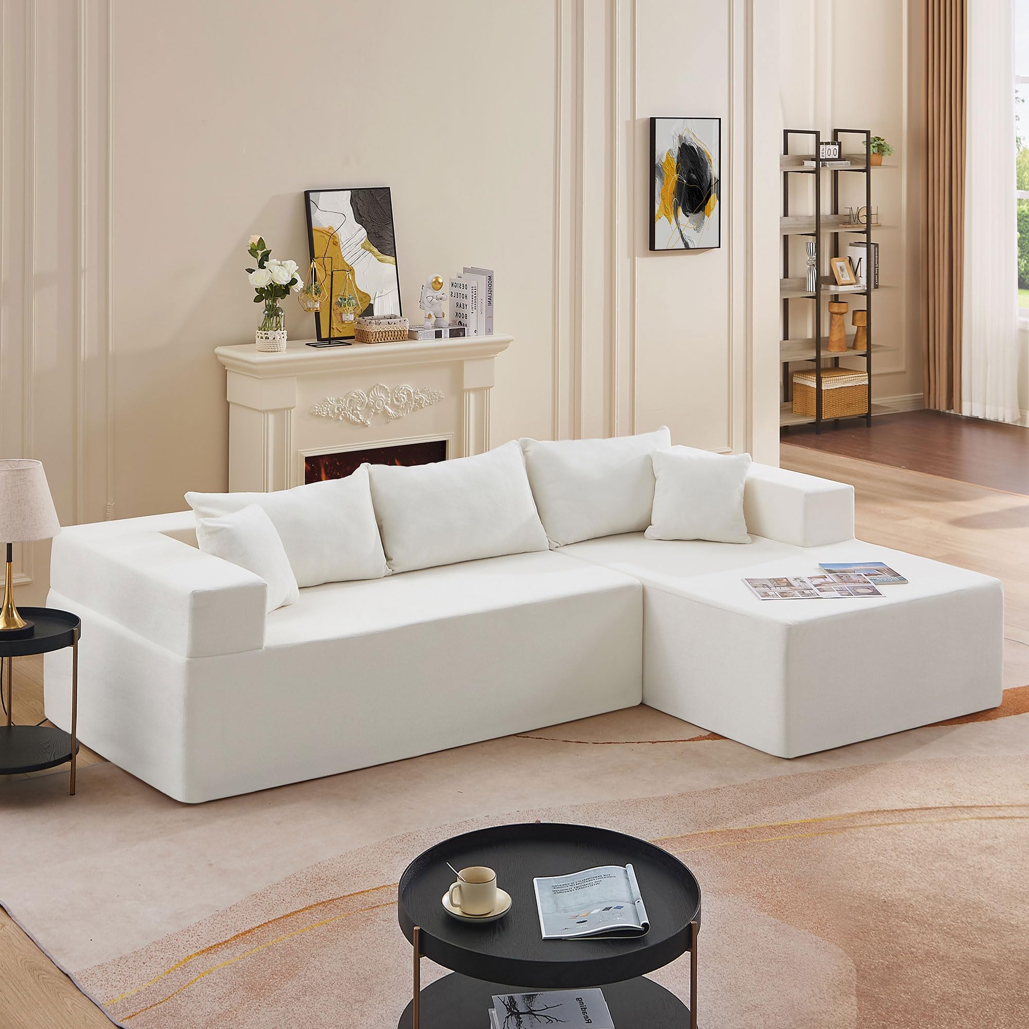 Cirui L-Shaped Sectional Sofa Furniture Set for Living Room Large Modern Comfy Deep Sherpa Luxury Cloud 2 PC 3 Seat Couch Free Combination Minimalist Modular Sleeper Sofa for Bedroom,White