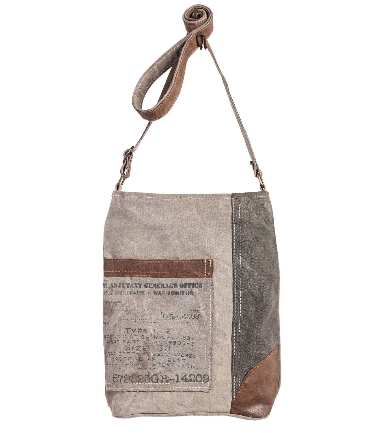 Mona B. Vintage Recycled Upcycled Canvas Identified Collection with Vegan Leather Trim (Identified-Ice Gray) (Charcoal)