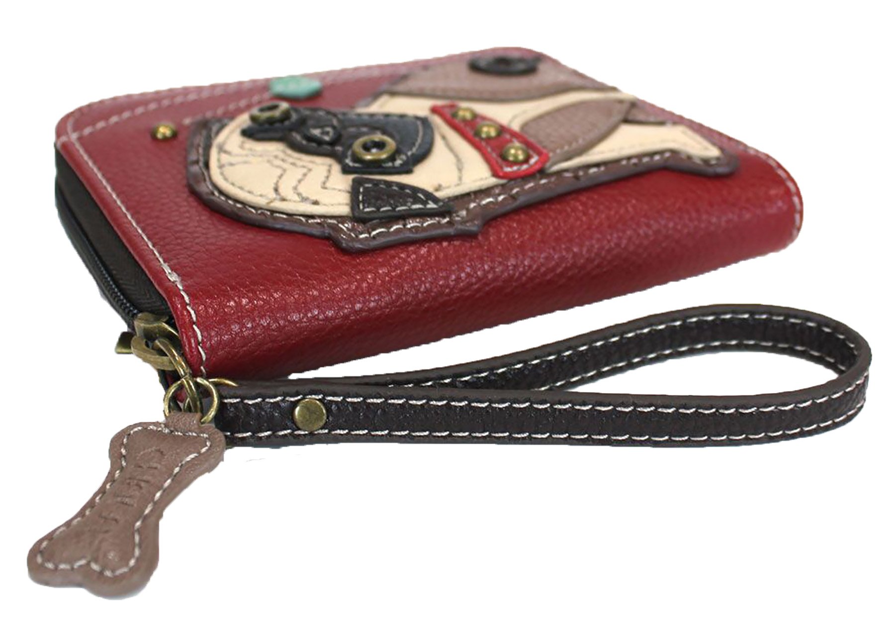 CHALA Zip Around Wallet, Wristlet, 8 Credit Card Slots, Sturdy Pu Leather - Pug - Burgundy
