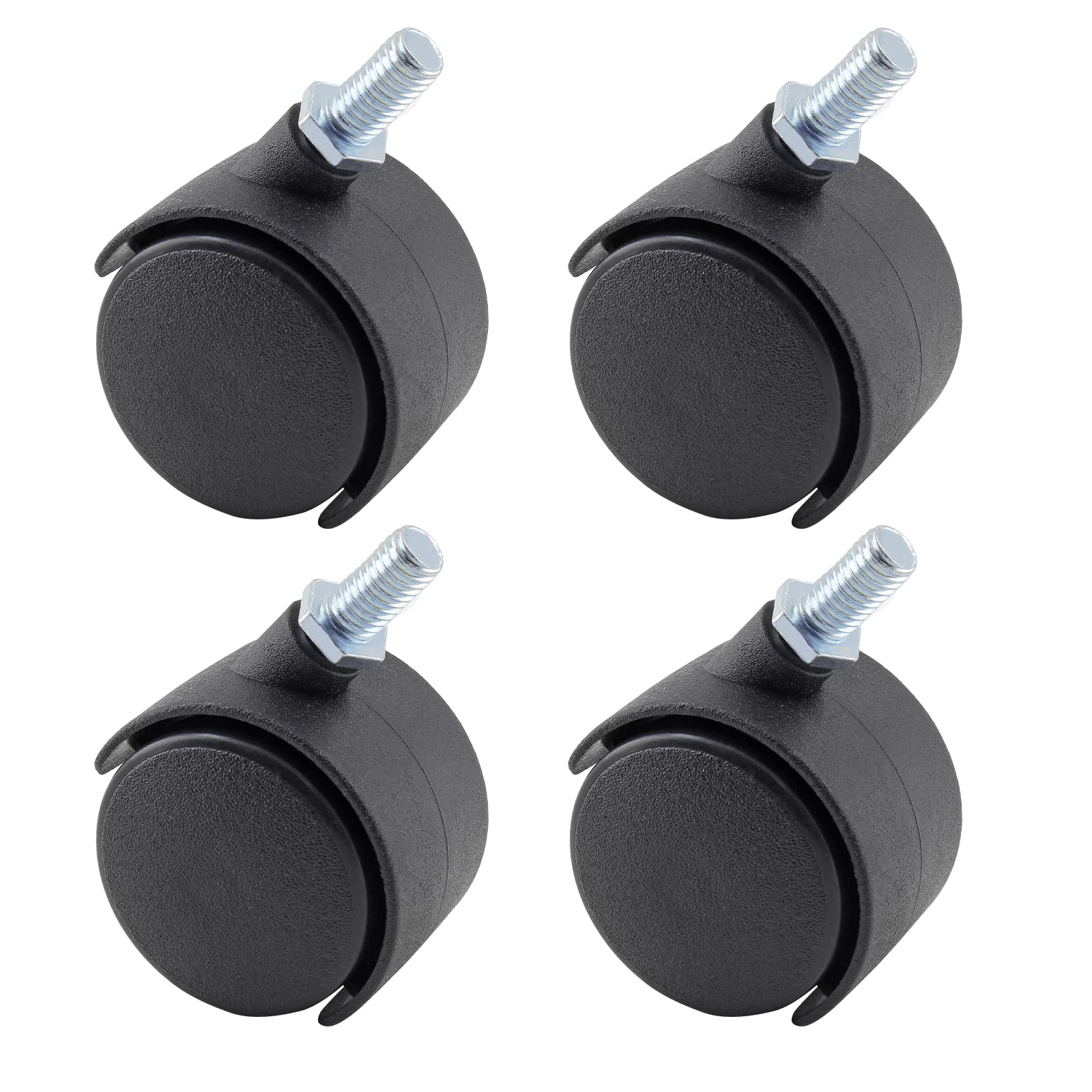 BokWin 4 Pcs 1.5" Plastic Casters Shelving Caster,M8 Stem Nylon Furniture Wheel Replacement Threaded Stem Swivel Cart Wheels for Office Chair Commodity Shelf Black Tone Without Brake, Black