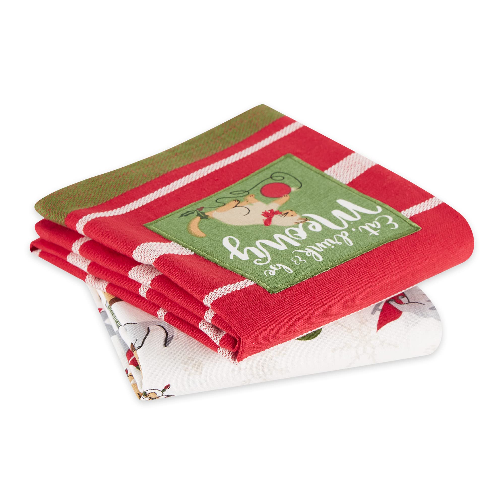 DII Christmas Pets Collection Decorative Kitchen Towels for Dog and Cat Lovers, Dishtowel Set, 18x28, Be Meowy, 2 Count