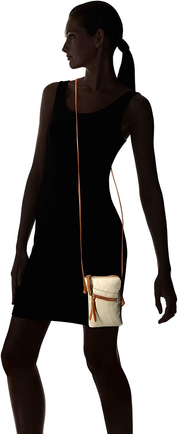 Monahay Small Italian Leather Cross Body Cell Phone and Passport Travel Pouch Bag MH9723 … (Metallic Gold)