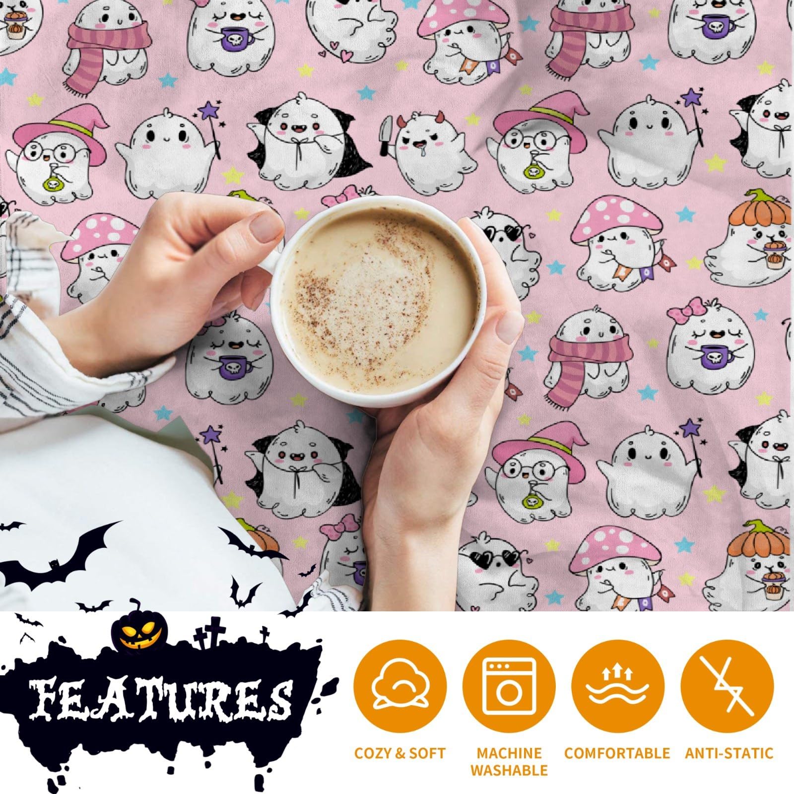 Halloween Blanket Cute Halloween Cute Ghosts Throw Blanket Gift for Girls Kids Halloween Ghost Decor Stuff 40"x50" for Halloween Decoration Cozy Soft Lightweight Bedding