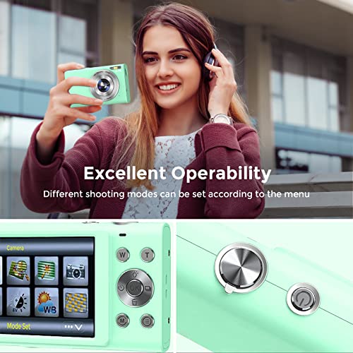 Digital Camera Auto Focus 2.7K Vlogging Camera HD 48MP 16X Digital Zoom Camera with 32G Memory Card 2 Batteries YouTube Portable Mini Compact Camera for Kids Teens Adult Beginner Green