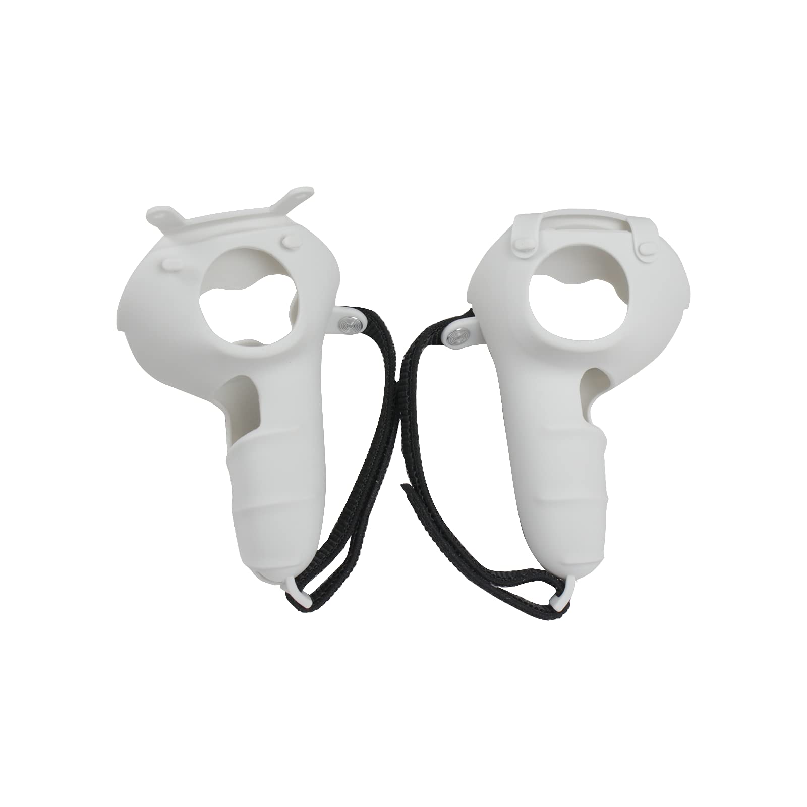 SINWEVR Touch Controller Grip Cover Compatible for Meta/Oculus Quest 2, Anti-Throw Handle Protecting Sleeve Quest 2 Accessories with Adjustable Knuckle Strap (White - Rabbit)
