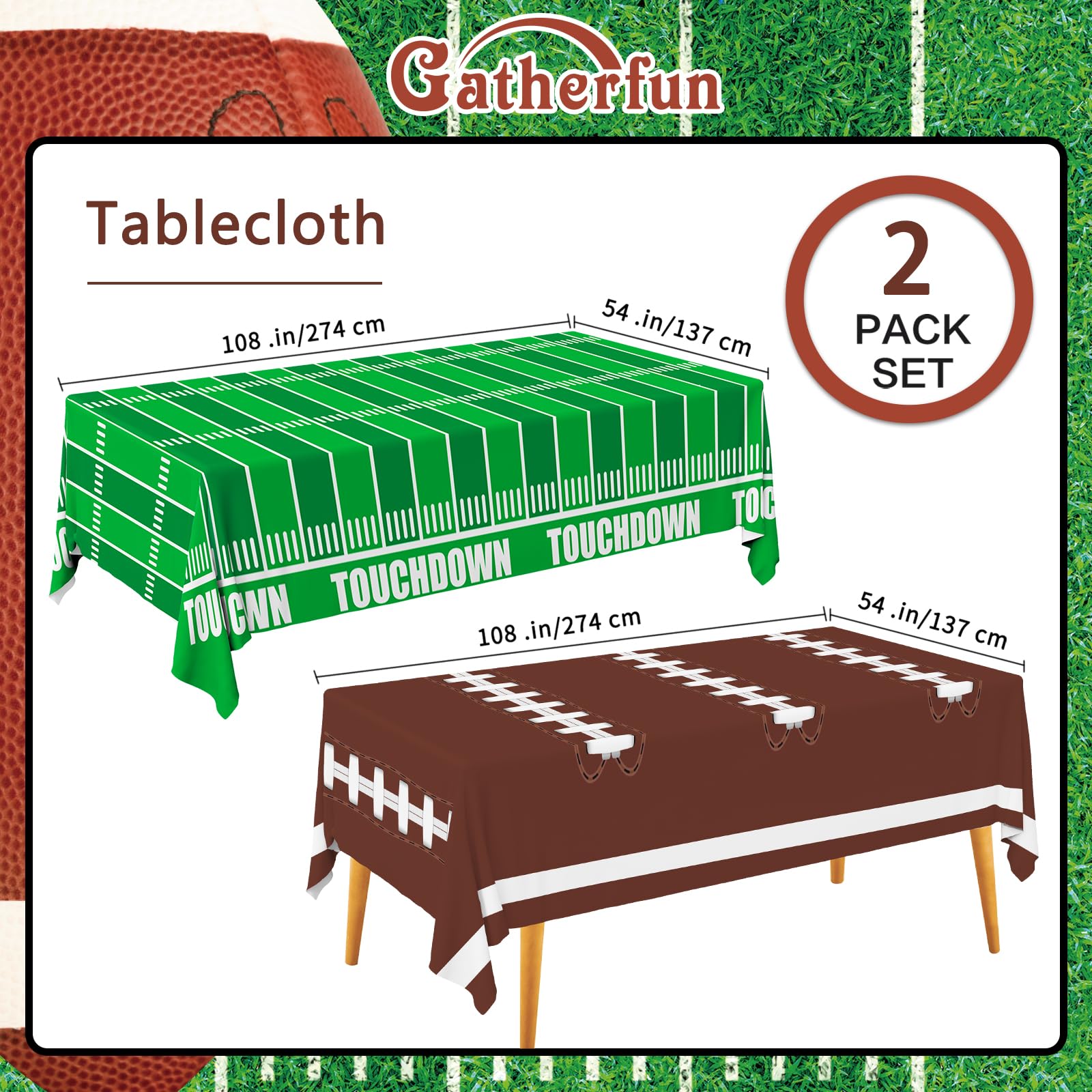 Football Party Decorations Disposable Tablecloth Plastic Touchdown Table Cover for Birthday Party Football Party Games Decoration 54 X 108Inch,2 Pack
