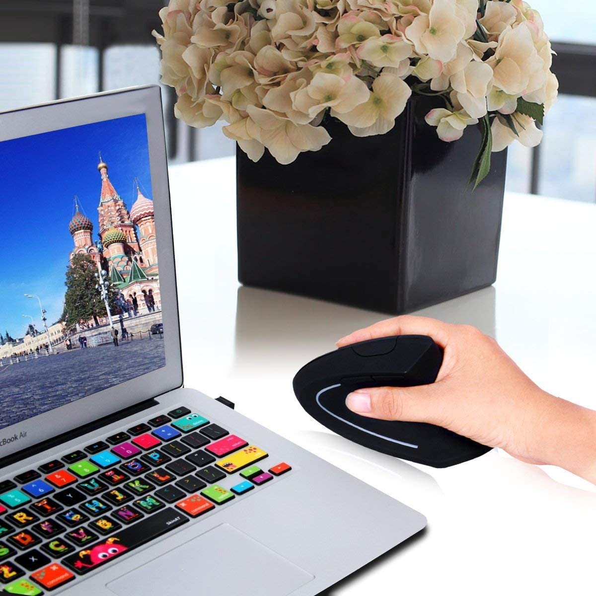 shoplease Rechargeable Wireless Vertical Mouse, 2.4G Wireless Ergonomic Optical Mouse with 3 Adjustable 800/1200 /1600 DPI, Suitable for Big Hands