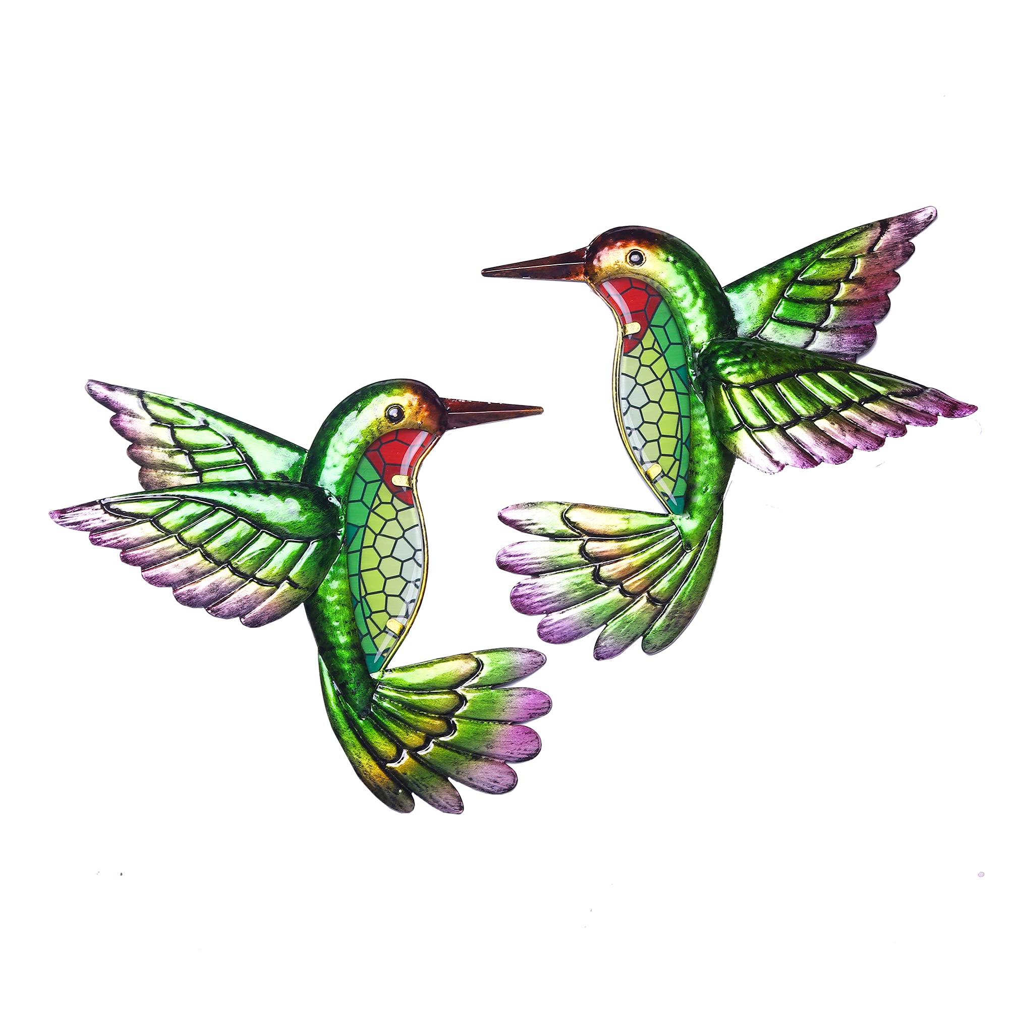 POXOHO Mosaic Hummingbird Metal Wall Decoration Glass Wall Art Indoor Wall Decoration Outdoor Wall Sculpture Hanging Decorates Bedrooms, Porches, Fences, Terraces and Gardens Set of 2