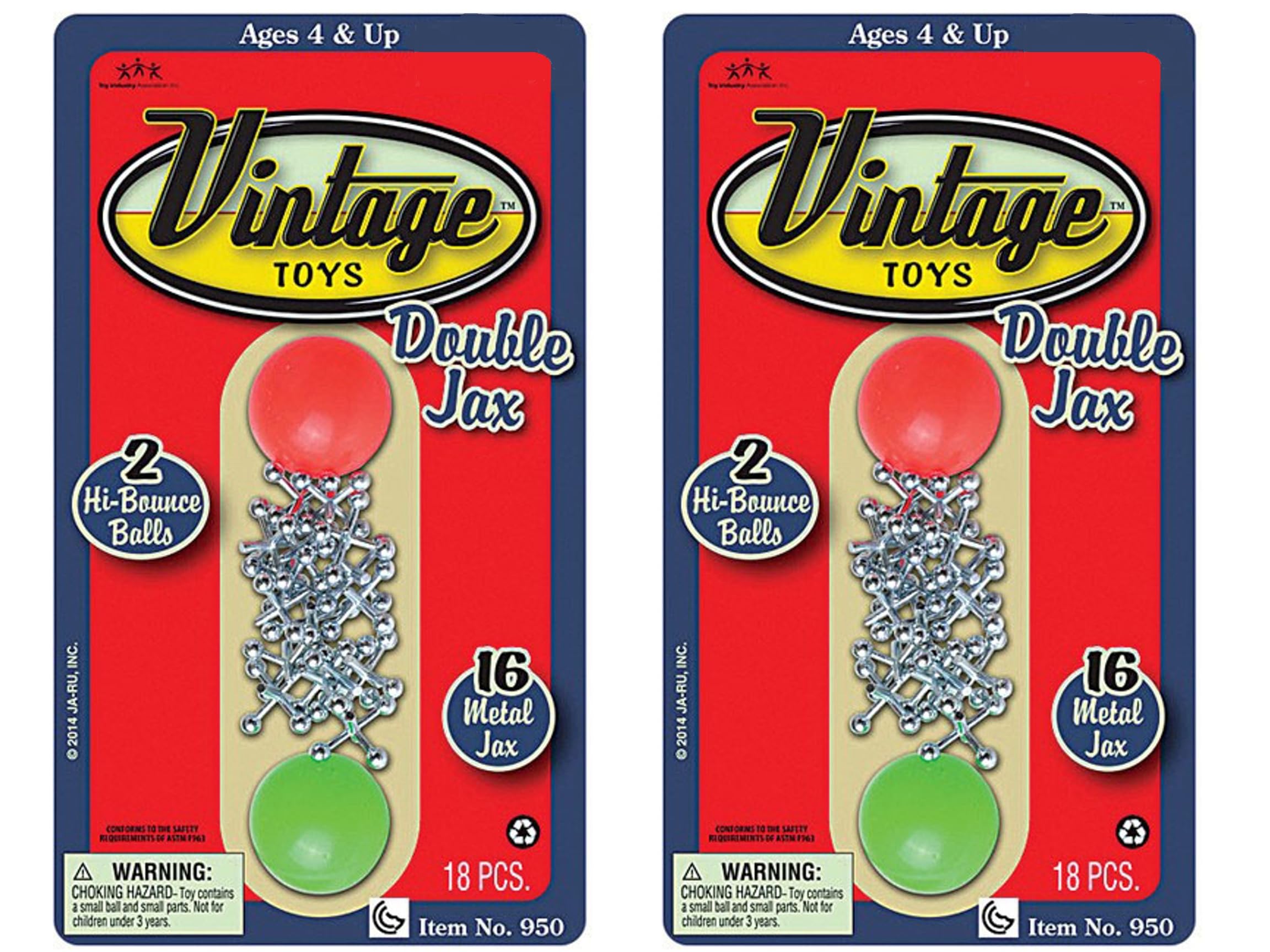 JA-RU, Vintage Metal Jacks Game Set Retro Toys (2 Packs) Mini Jax Game with Two Bouncy Ball| Classic Family Games | for Kids and Adults | Great Party Favors or Pinata Filler Toy in Bulk. 950-2s