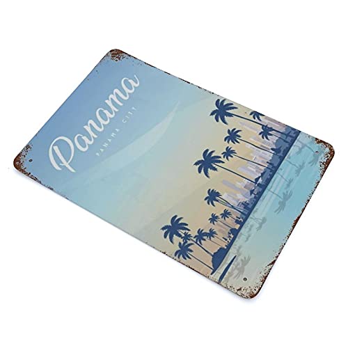 PPFINE Panama Travel Tin Sign Metal Plaque Art Hanging Iron Painting Retro Home Kitchen Garden Garage Wall Decor 12"x8"