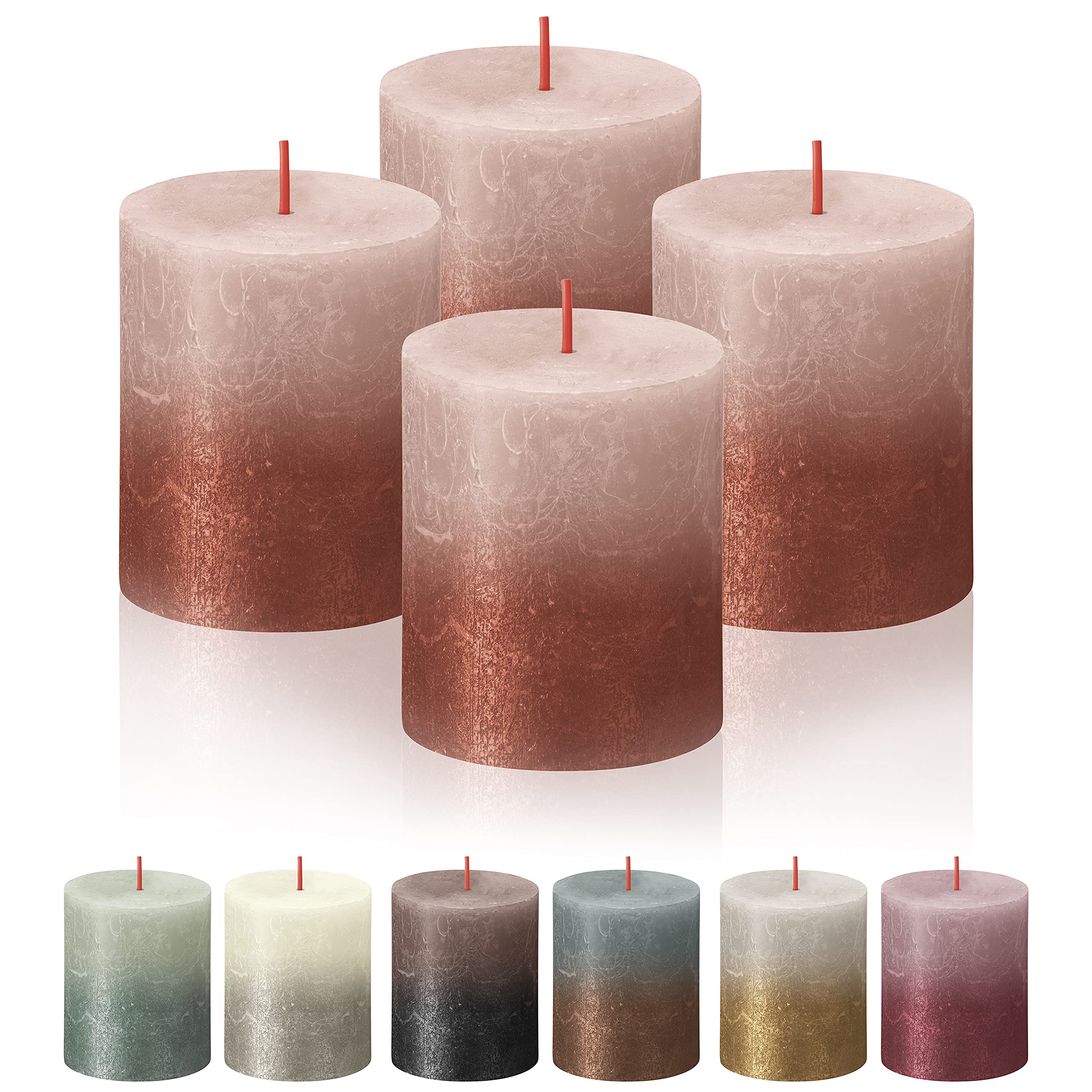 BOLSIUS 4 Pack Misty Pink/Amber Sunset Rustic Metallic Pillar Candles - 2.75 X 3.25 Inches - Fine European Quality - includes Natural Plant-Based Wax - Unscented Dripless Smokeless 35 Hour Candles
