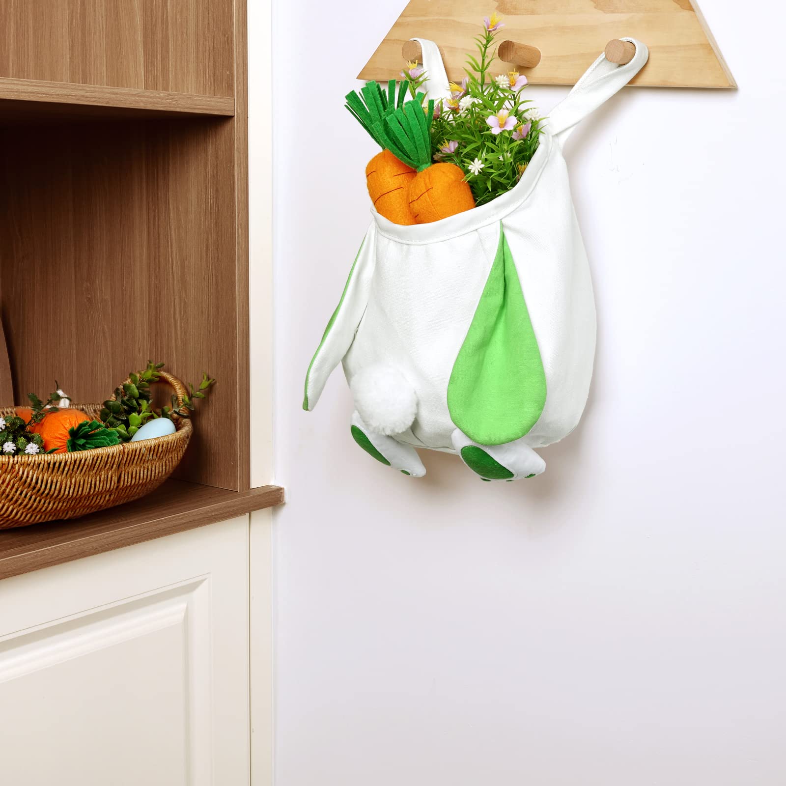CiyvoLyeen Easter Bunny Basket Cute Rabbit Hanging Bag Easter Bunny Bags Easter Egg Hanging Pod Easter Gifts for Kids Spring Storage Bin Car Back Seat Organizer Green