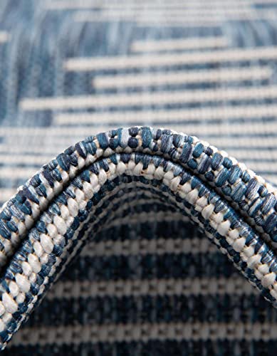 Unique Loom Outdoor Modern Collection Area Rug - Tambor (6' Round Blue/Ivory)