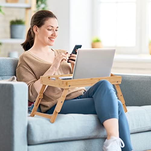 JESSILIN HOME 2 Pack Bamboo Bed Tray Table, Breakfast Tray with Folding Adjustable Legs, Food Tray with Handles, Whole Bamboo
