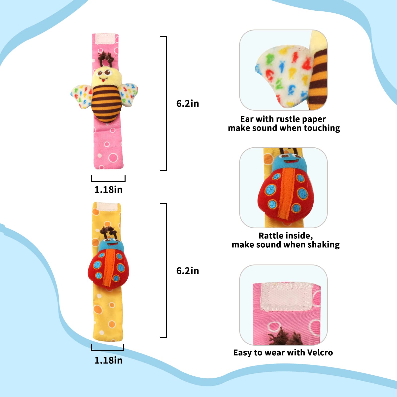 SIYWINA Wrist Rattle Foot Finder Socks 4 Pcs Baby Rattle Toys Gift for Infant Boy Girl