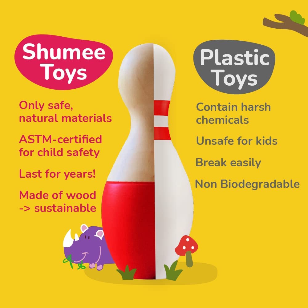 Shumee Wooden Hippo Pull Along Toy (1 Year+) with Attached String - Encourage Walking, Develop Hand-Eye Coordination, Build Gross Motor Skills