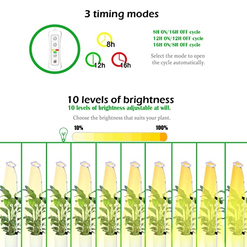 Grow Light with Stand, Yadoker LED Plant Light for Indoor Plants, Full Spectrum Grow Lamp, 8/12/16H Timer, 10 Dimmable Levels, 7 Switch Modes, Adjustable Tripod Stand 15-66 inches