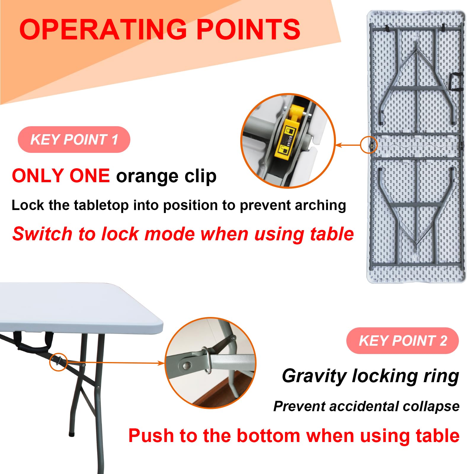BOSOVEL 78 inch Folding Table Fold in Half 7ft Table w/Handle White Plastic for Outdoor & Indoor Booth Party Kitchen Dining Picnic Camping BBQ