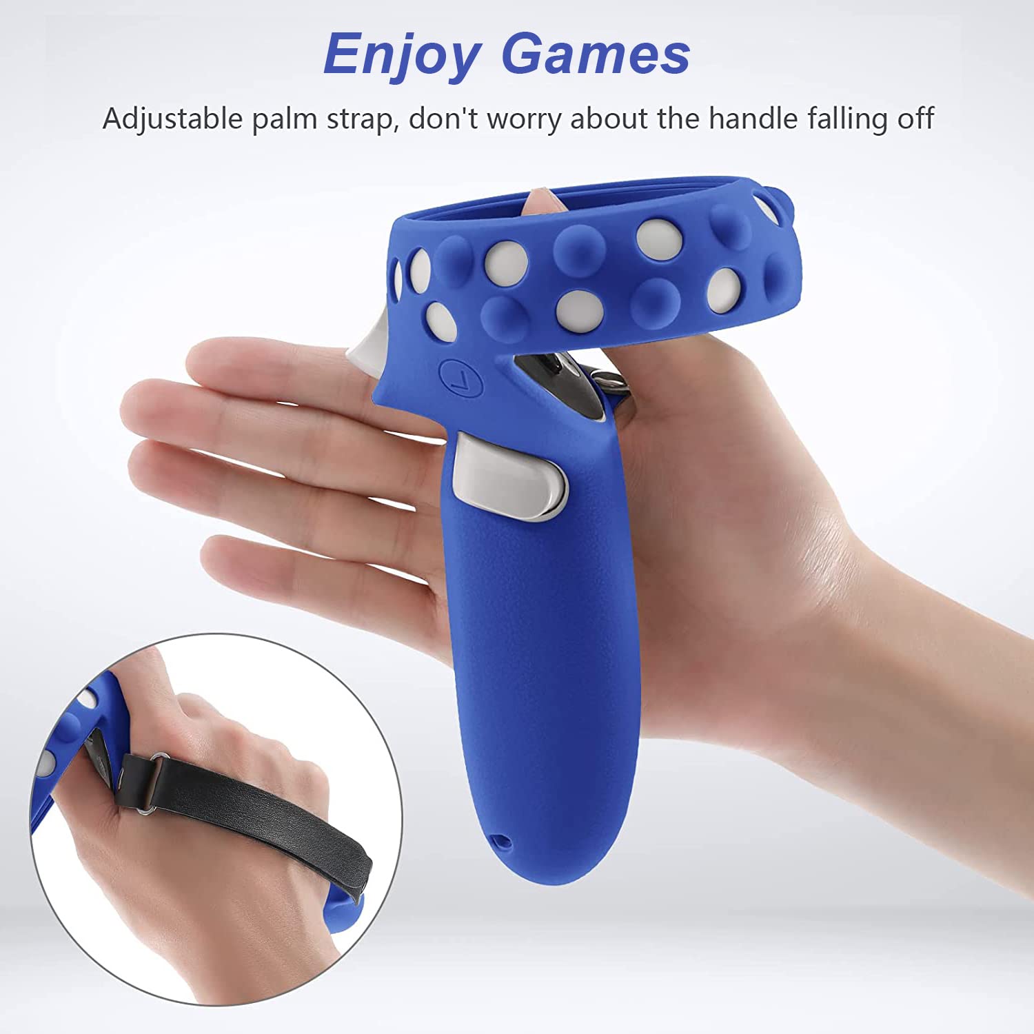 Compatible with Oculus Quest 2 Accessories | Lengthening Controller Grip Cover with Battery Opening | VR Shell Cover | Silicone face Cover | Protective Lens Cover (Blue)