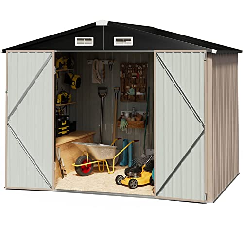 Jolydale 6’x8’ Outdoor Storage Shed, Garden Metal Shed for Bike, Outdoor Tool Storage Shed, Outside Lawn Mower Storage, Sheds & Outdoor Storage with Lockable Door for Backyard