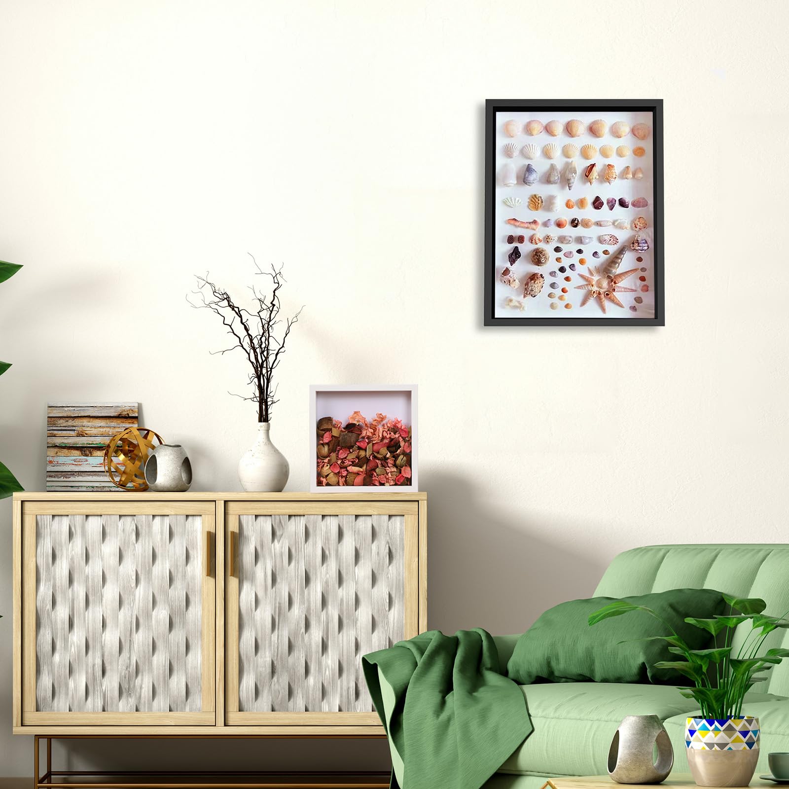 Califortree 8x8 Shadow Box Frame with Soft Linen Back - Push Pins Included, Memory Box Display Case for Flower, Tickets and 3D Items, Black