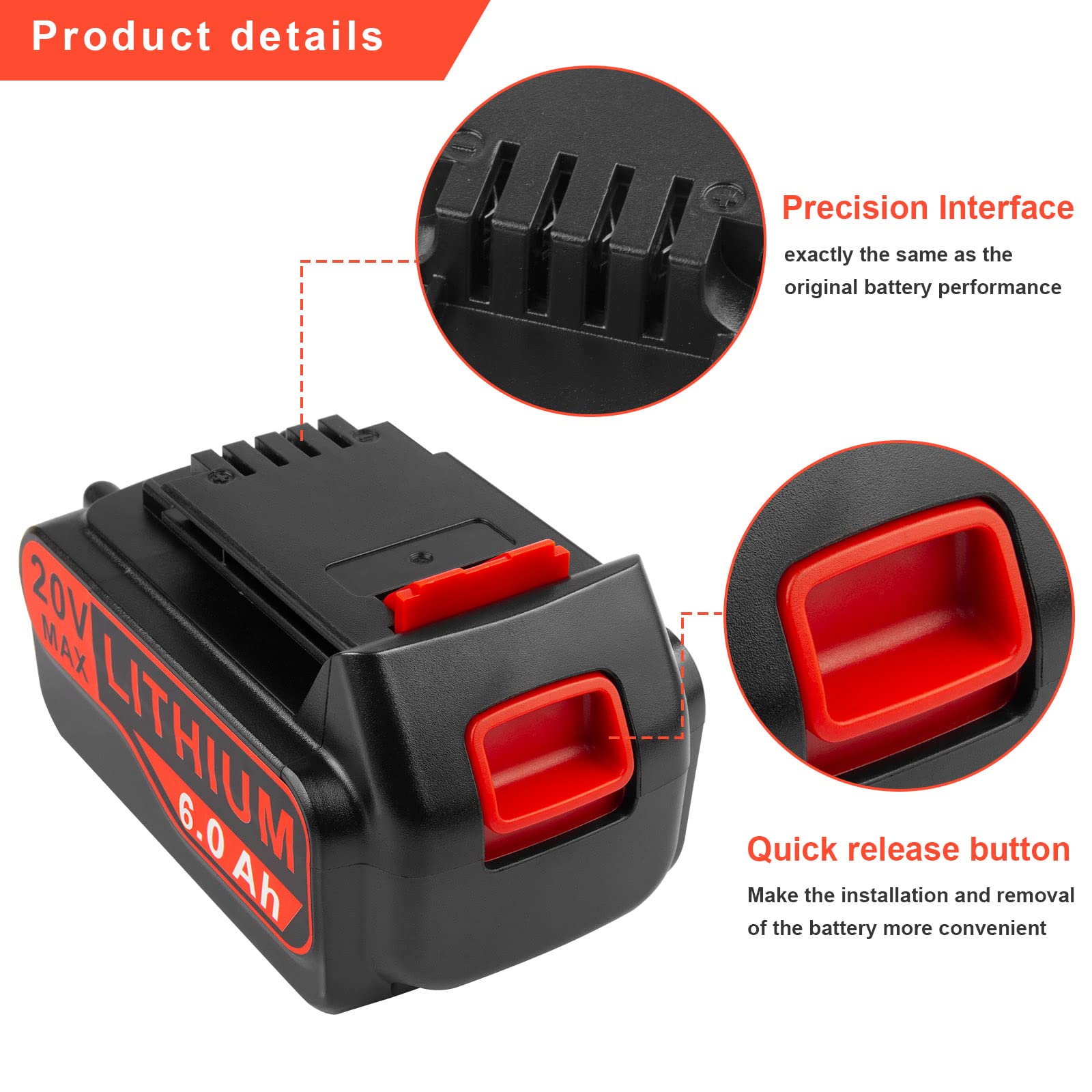 TREE.NB 6.0Ah 20V Battery Replacement for Black and Decker 20V Lithium Battery LBXR20 LBXR20B LBXR20-OPE LBXR2020 LB20 LBX20 LB2X4020 LST220 (2 Pack)