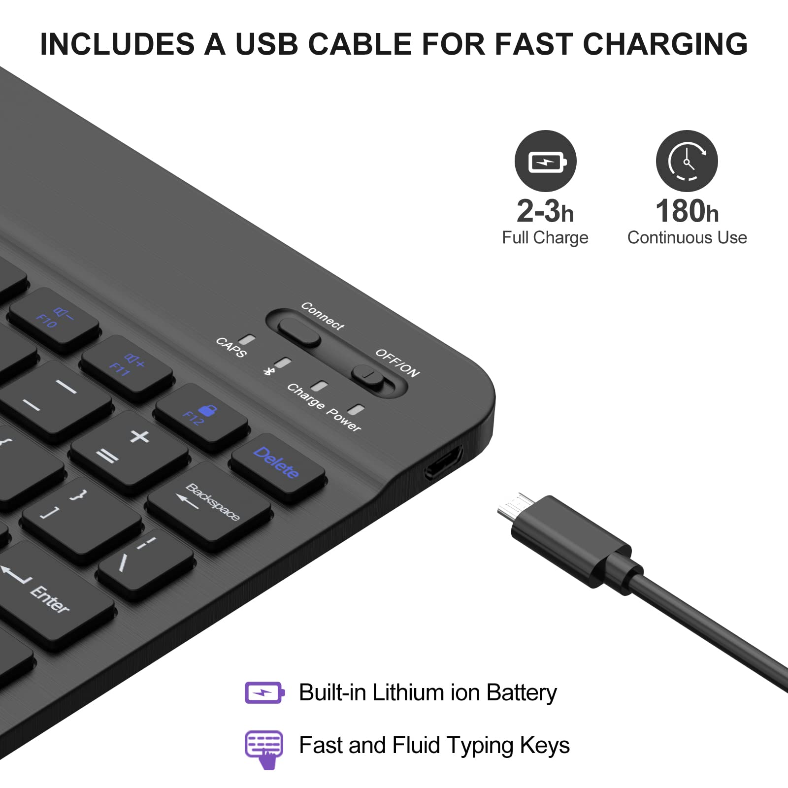for Galaxy Tab A8 Keyboard Case 10.5 inch 2022, Long Battery Life & Rechargeable - Bluetooth Detachable Keyboard for Samsung Tablet A8 (SM-X200 X205 X207) Slim Folio TPU Stand Case, Black