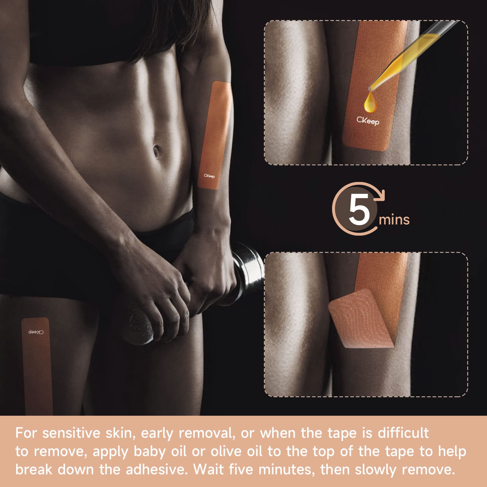 CKeep Begie Precut Kinesiology Tape and White Athletic Tape,Sport Tape for Strains and Sprains, Hypoallergenic and Breathable
