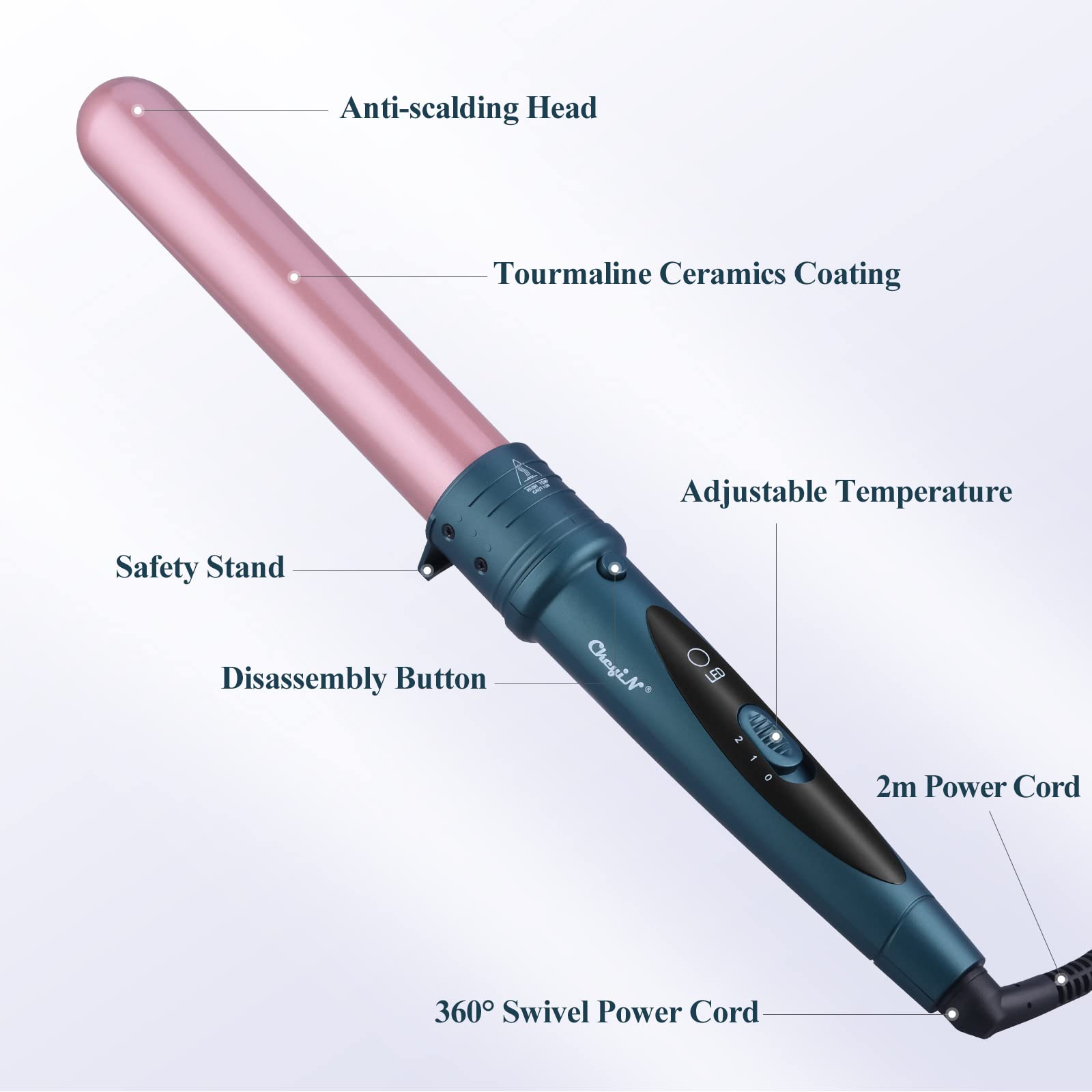 CkeyiN Curling Wand, 1.25 Inch Tourmaline Ceramic Coating Curling Iron with Adjustable Temperature, 30s Fast Heating Hair Curler