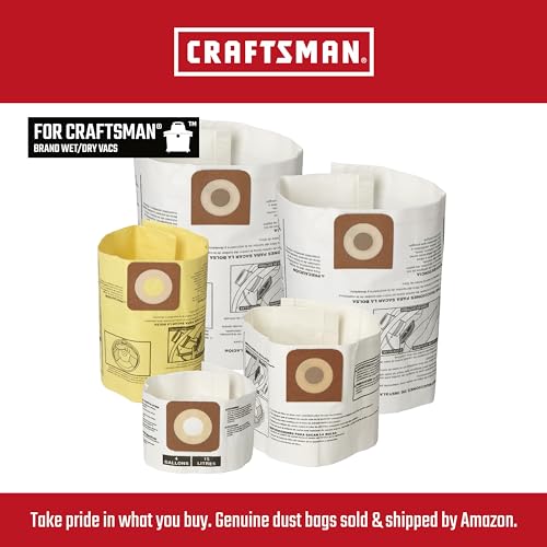 CRAFTSMAN CMXZVBE43271 Fine Dust Wet/Dry Vac Dust Collection Bags for CMXEVBE17040 4 Gallon Shop Vacuum, 2-Pack