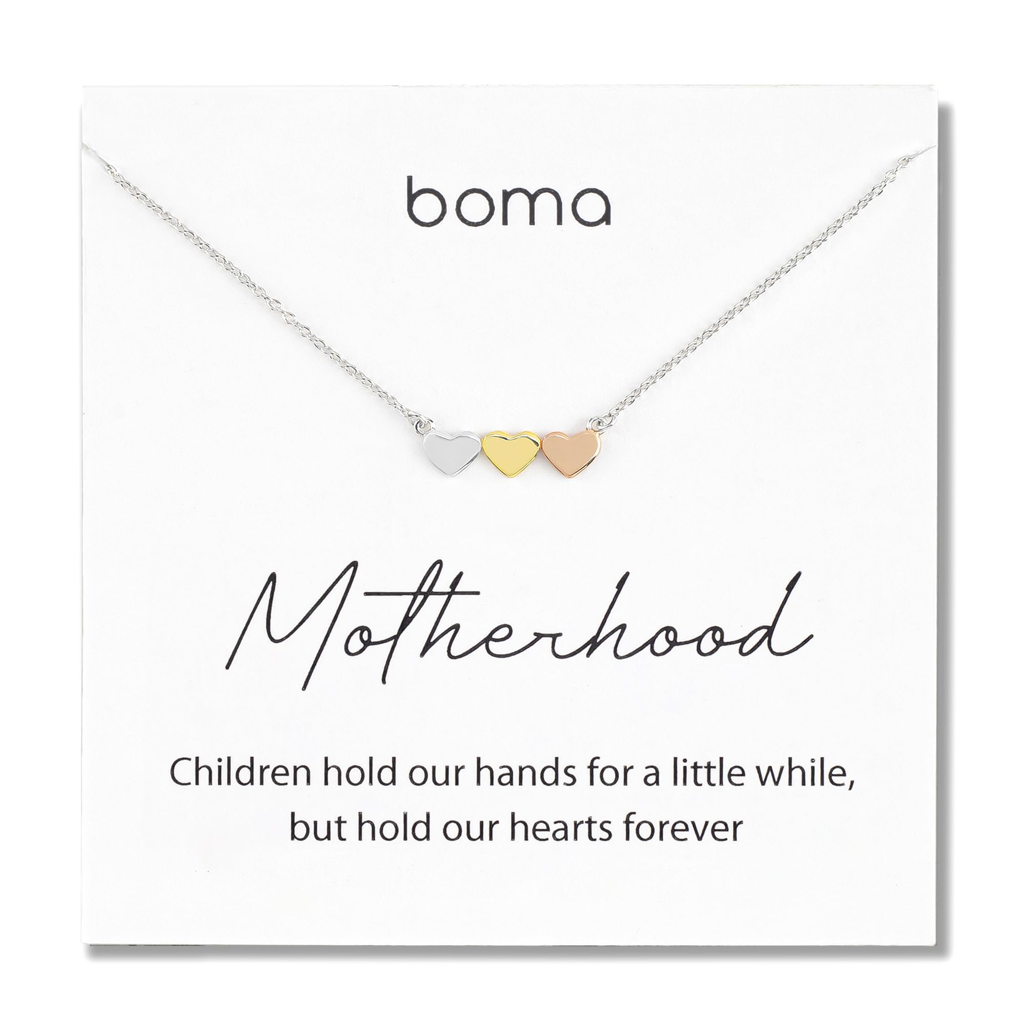 Boma Jewelry Sentiments Collection Motherhood Sterling Silver Three Hearts with 14kt Rose and Yellow Gold Vermeil Necklace, 18 Inches