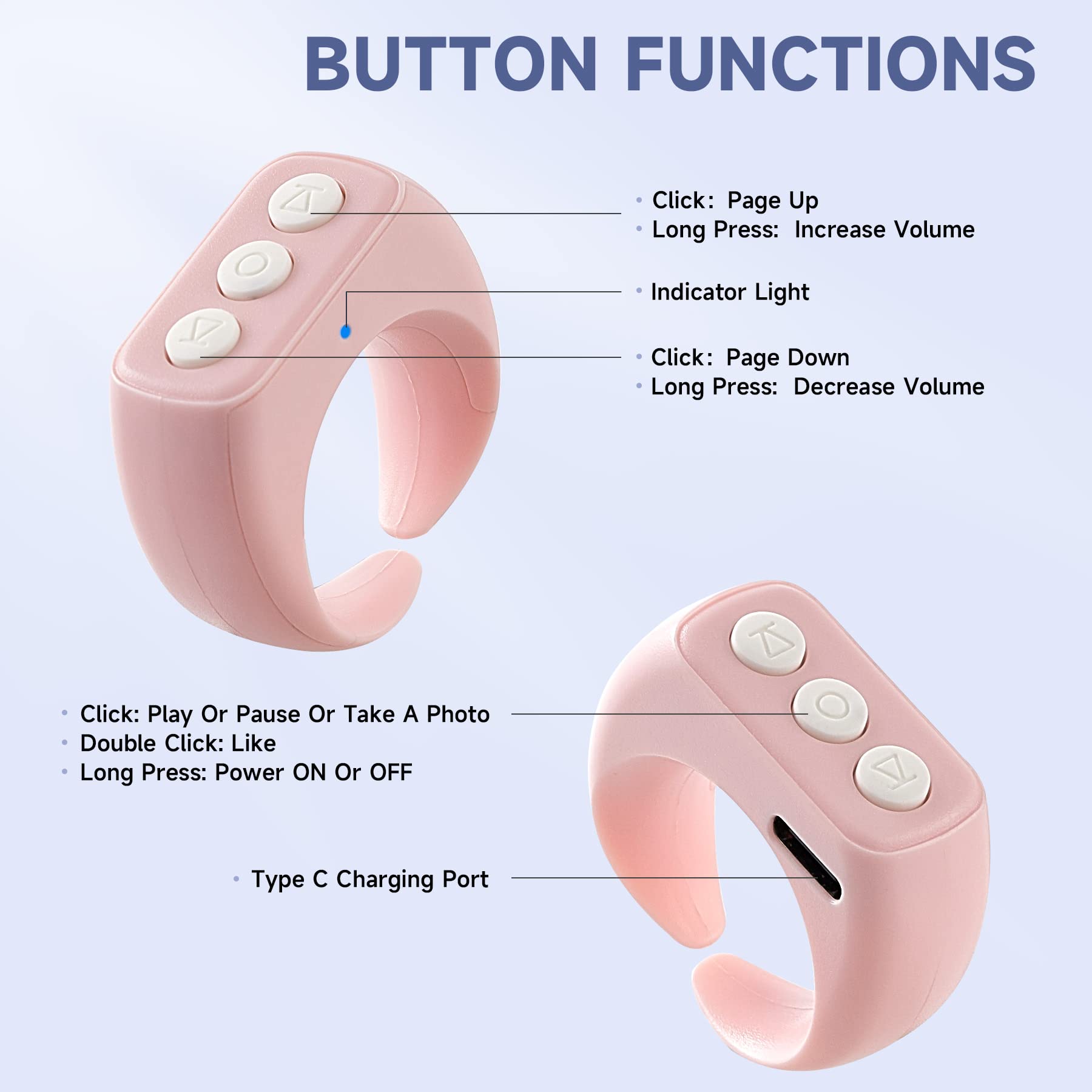 CKG Tiktok Scrolling Ring, Tiktok Remote Control for Android and iPone, Bluetooth Remote Clicker Control, Minimalist Style and Smart Make Life Easier - Lovely Pink