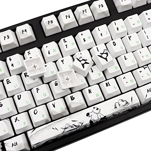 JSJT Custom Keycaps 110 Keys Panda Keycaps PBT Dye Sublimation Japanese Keycaps OEM Profile Keycaps with Keycap Puller for Cherry MX Switch 104/87/71/61 60 Percent Mechanical Keyboard