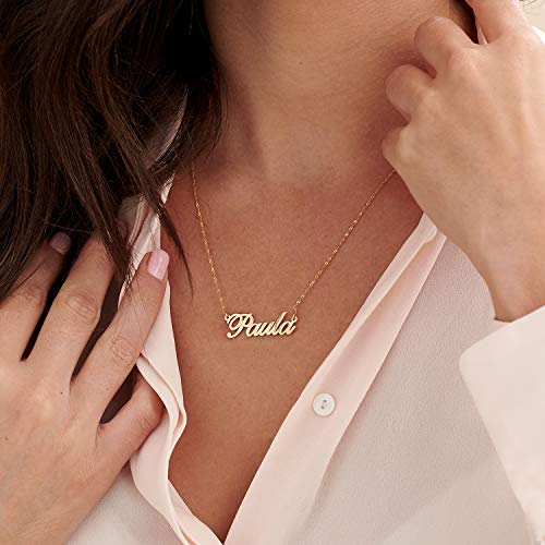 MYKA – Personalized Classic Name Necklace – Custom Made Nameplate Pendant – Customized Jewelry – Gift for Women, Her, Mom – Gift for Christmas, Birthday, Mother's Day (14k Yellow Gold - 20")
