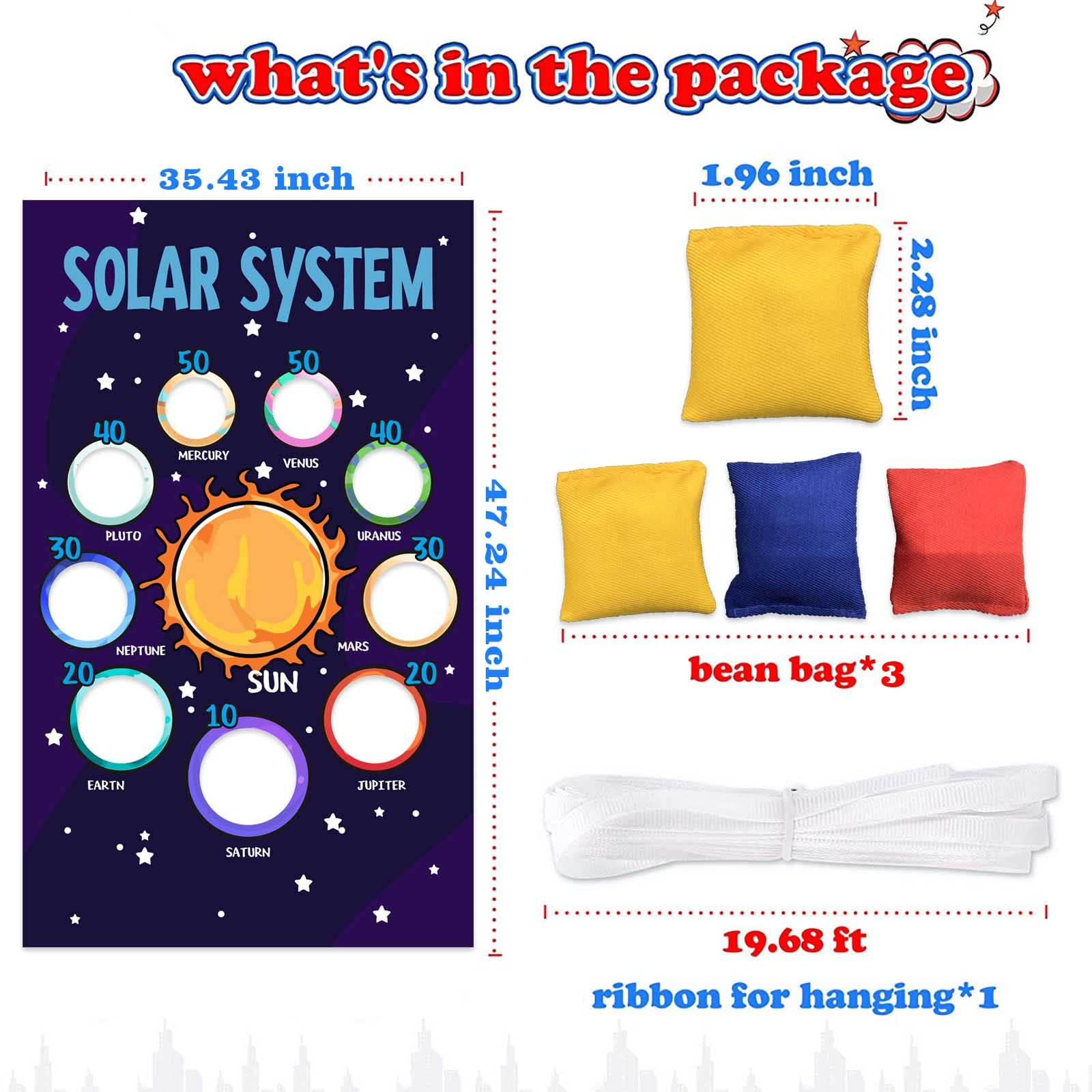 Solar System Science Toss Games Banner Backdrop Outer Space 9 Planets Universe Galaxy Theme Decor Decorations for Indoor Outdoor Boy Girl 1st Birthday Party Baby Shower Supplies Favors Background