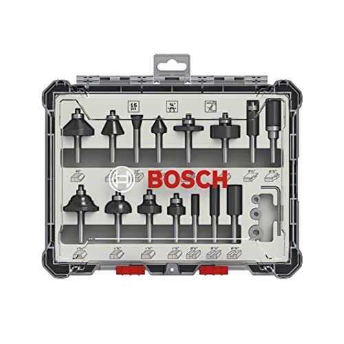 Bosch Professional 2607017473 15-Piece Set Router Bit Set for Wood for Router with 1/4 Inch Shank