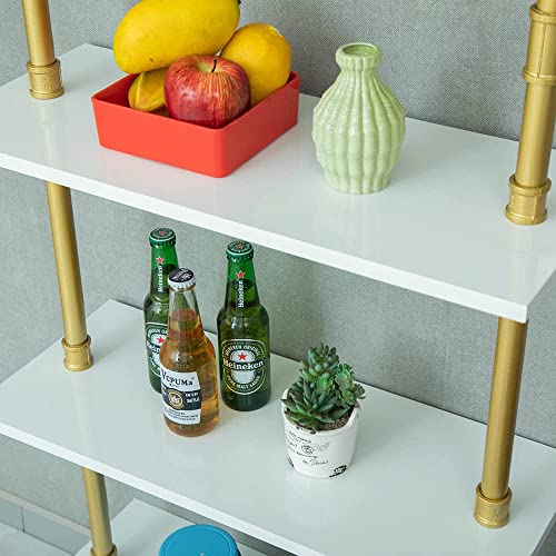 HEONITURE 5 Shelf Modern Gold Bookshelf, Wall Mount White Bookcase, Ladder Shelf with Metal Frame, Display Shelf Shelves for Living Room/Home/Office