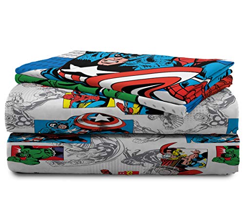 Jay Franco Marvel Avengers Comics Good Guys 3 Piece Twin Sheet Set - Features Captain America, Hulk, Iron Man, Spiderman, and Thor - Fade Resistant Polyester Microfiber Fill (Official Marvel Product)