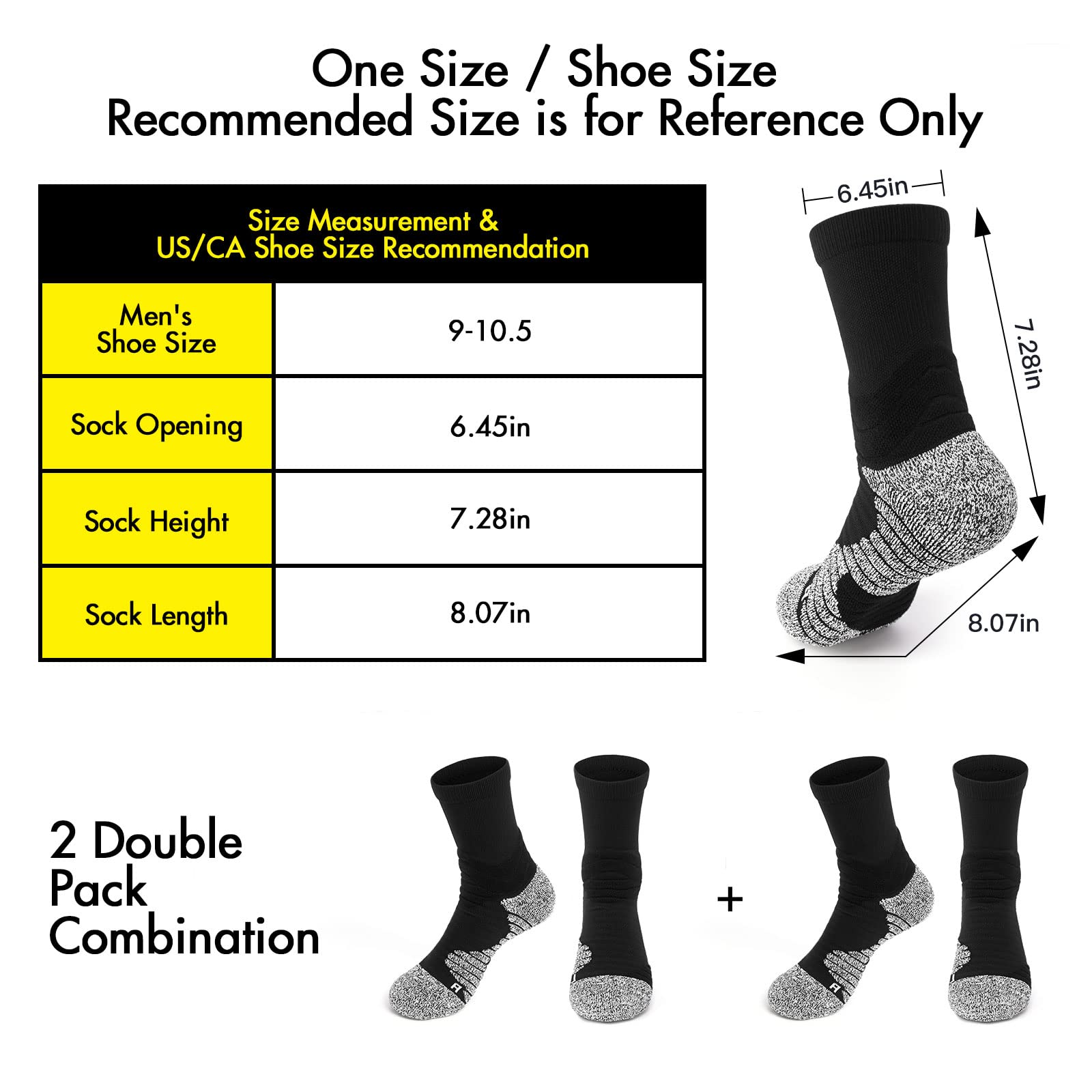 Compression Running Socks for Men Work Boots Compression Athletic Cushioned Crew Socks Moisture Wicking Socks for Basketball Hiking cycling Black-grey