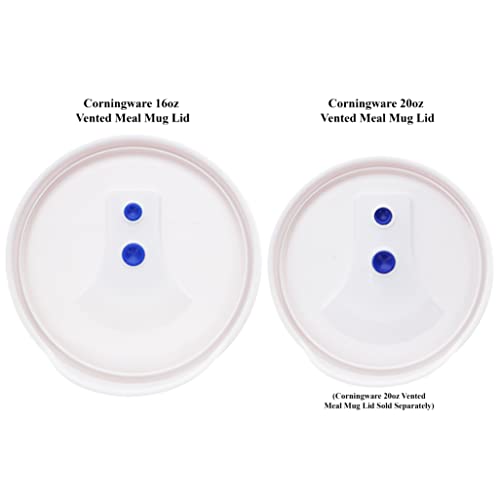 Corningware FW16 (16oz) French White with Vented Blue Tab Replacement Lids- 2 Pack (Will NOT fit the 20oz Meal Mug)